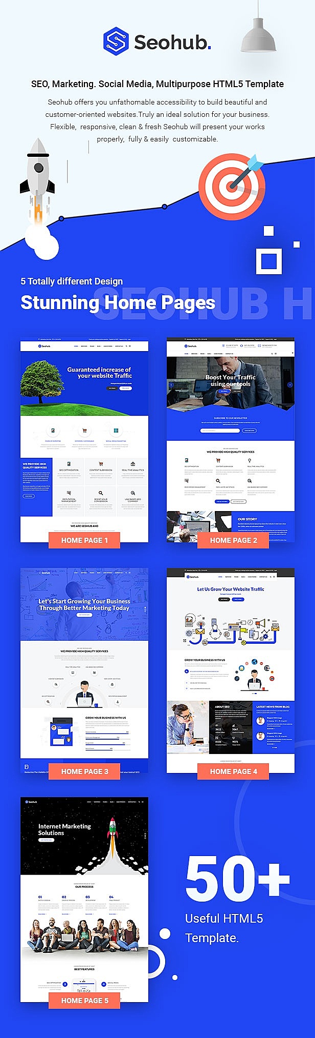 SEOhub – SEO，营销，社交媒体，多用途HTML5模板 - Npcink